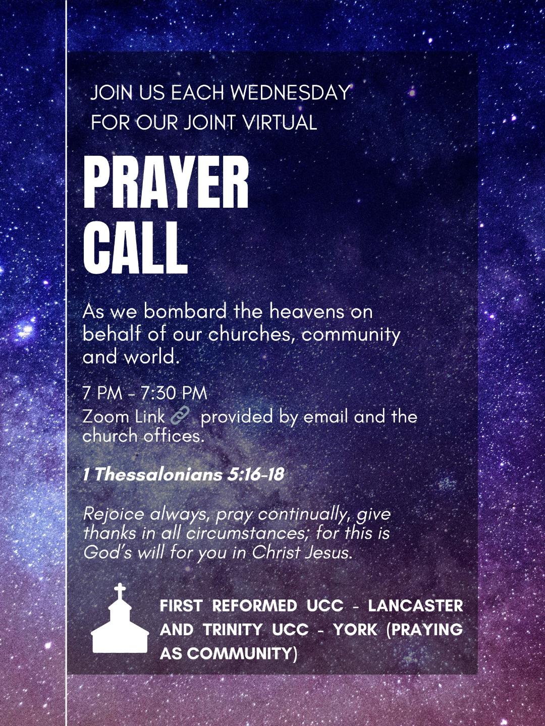 Virtual Prayer Call - First Reformed United Church of Christ of Lancaster